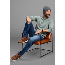 Rundhalspullover DELMAO "Neue Kollektion", Herren, Gr. 3XL (64/66), grüngrau, Strick, Obermaterial: 100% Baumwolle, unifarben, Basic, Basic schmal, Rundhals, Rippbündchen, Pullover, in Feinstrick, ideal für die Übergangszeit