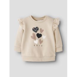 Sweatshirt name it "NBFLUISA LS SWEAT UNB", Mädchen, Gr. 56, peyote, Sweatware, Obermaterial: 95% Baumwolle, 5% Elasthan, bedruckt, regular fit normal, Rundhals, Rippbündchen, Sweatshirts