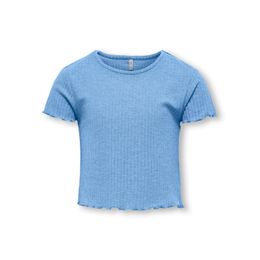 T-Shirt KIDS Only "KOGNELLA S/S O-NECK TOP NOOS JRS", M&auml;dchen, Gr. 122/128, open air, Jersey, Obermaterial: 65% Polyester, 30% Viskose, 5% Elasthan, unifarben, regular fit kurz, Rundhals, gewellter Abschluss, Shirts T-Shirt, mit s&uuml;&szlig;er Wellenkante