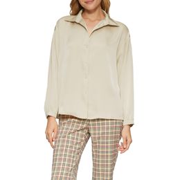 Langarmbluse s.Oliver, Damen, Gr. 36, beige (creme), Web, Obermaterial: 100% Polyester, unifarben, regular fit taillenbedeckt, ohne Ausschnitt, Bündchen, Blusen, mit Hemdkragen