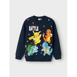 Sweatshirt name it "NKMSTAM POKEMON SWEAT BRU SKY", Jungen, Gr. 146/152, navy blazer, Sweatware, Obermaterial: 95% Baumwolle, 5% Elasthan, bedruckt, regular fit, Rundhals, Rippbündchen, Sweatshirts