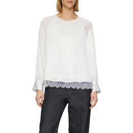 Langarmbluse s.Oliver BLACK LABEL, Damen, Gr. 44, beige (ecru), Obermaterial: 100% Polyester, Strukturmuster, regular fit taillenbedeckt, Rundhals, Manschette, Blusen, mit leichter Rippstruktur