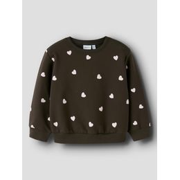 Sweatshirt name it "NMFNEHEART NREG SWEAT BRU", Mädchen, Gr. 98, delicioso, Sweatware, Obermaterial: 95% Baumwolle, 5% Elasthan, bedruckt, regular fit, Rundhals, Rippbündchen, Sweatshirts