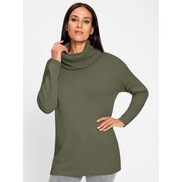 Longpullover Heine "Longpullover", Damen, Gr. 34, gr&uuml;n (khaki), 50% Baumwolle, 50% Polyacryl, unifarben, Pullover Longpullover
