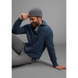 MAN'S WORLD Strickjacke MAN'S WORLD "Neue Kollektion Mit Stehkragen & Reißverschluss", Herren, Gr. L (52/54), blau melange, Strick, Obermaterial: 50% Baumwolle, 50% Polyacryl, meliert, regular fit, Rippbündchen, Strickjacken, melierte Optik,weicher Griff, Perfekt für die kältere Jahreszeit