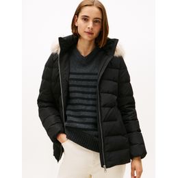 Steppjacke Tommy Hilfiger "MW DOWN SLIM JACKET WITH FUR", Damen, Gr. S (36), schwarz, Web, Obermaterial: 100% Polyester, unifarben, slim fit, Jacken, mit Fellimitat