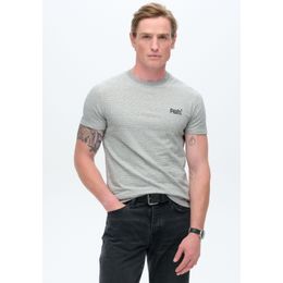 Rundhalsshirt Superdry "ESSENTIAL LOGO EMB TEE", Herren, Gr. XXL, grau (light grau grindle feeder), Single Jersey, Obermaterial: 100% Baumwolle, meliert, slim fit hüftlang, Rundhals, Shirts