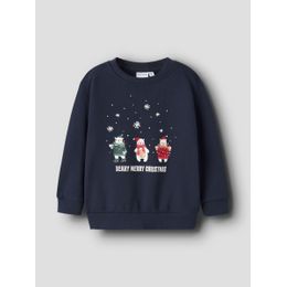 Sweatshirt name it "NMMVISMAS LS NREG SWEAT BRU", Jungen, Gr. 104, navy blazer print:bear, Sweatware, Obermaterial: 100% Baumwolle, bedruckt, normal, Rundhals, Sweatshirts