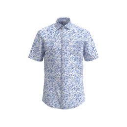 Businesshemd Seidensticker "Regular", Herren, Gr. M40, normale Ärmellängen, blau, 100% Baumwolle, geblümt, regular fit, gerader Abschluss, Hemden, Regular Kurzarm Kentkragen Floral