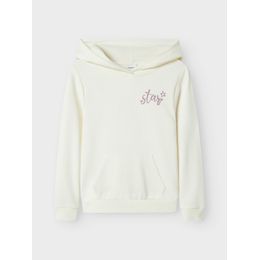 Sweatshirt name it "NKFNICA LS SWEAT WH BRU PS", Mädchen, Gr. 134/140, weiß (cloud dancer), Sweatware, Obermaterial: 80% Baumwolle, 20% Polyester, bedruckt, regular fit, Rippbündchen, Sweatshirts