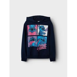 Sweatshirt name it "NKFINGA STITCH NREG SWEA WH BRU NOOS WDI", Mädchen, Gr. 116, blau (navy blazer), Sweatware, Obermaterial: 60% Baumwolle, 40% Polyester, bedruckt, normal normal, Rundhals, Rippbündchen, Sweatshirts
