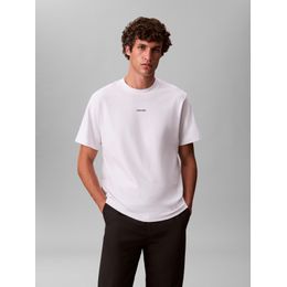 T-Shirt Calvin Klein "SS STRETCH PIQUE NANO EASY TEE", Herren, Gr. L, weiß (hellweiß), Single Jersey, Obermaterial: 95% Baumwolle, 5% Elasthan, unifarben, regular fit normal, Rundhals, eingesetzt abgesteppte Kante, Shirts, Mit Rundhalsausschnitt