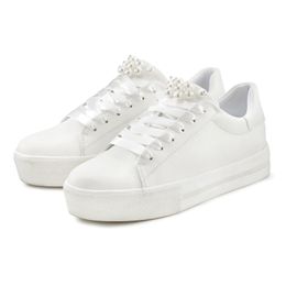 Sneaker Lascana, Damen, Gr. 38, wei&szlig;, Obermaterial: 100% Lederimitat. Decksohle: 100% Textilmaterial. Futter: 100% Textilmaterial. Laufsohle: 100% Synthetik, unifarben, Schuhe Sneaker, mit Perlen, Schn&uuml;rhalbschuhe, Freizeitschuhe, VEGAN