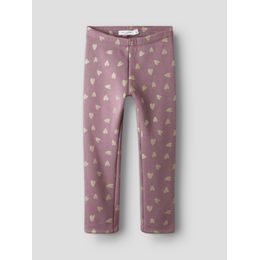 Leggings name it "NMFTAVINA SWEAT FLEECE LEGGING BRU NOOS", Mädchen, Gr. 80, N-Gr, lila (grape shake), Jersey, Obermaterial: 66% Polyester, 30% Baumwolle, 4% Elasthan, bedruckt, normal normal, Hosen
