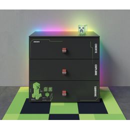 Roba Kommode &raquo;Minecraft&laquo; mit 3 Schubladen und LED-Beleuchtung - 80x39,5x77,1cm - schwarz - Holz / Holz