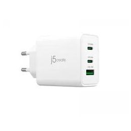 j5create Wall Charger GaN, 65 W, 2x USB-C, 1x USB-A, 3-Port Charger - Ladeger&auml;t