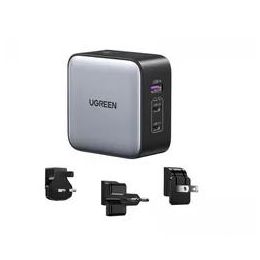 UGREEN Nexode 65W 3-Port GaN Ladeger&auml;t mit TReisestecker (US/UK/EU)