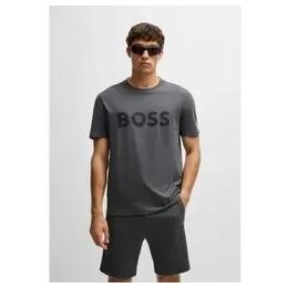 BOSS f&uuml;r Herren. 50530990 Baumwoll-Strick-T-Shirt mit gro&szlig;em Logo
grau (XXL), L&auml;ssig, Baumwolle, Kurzarm