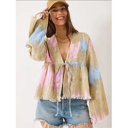 Bianco Lucci Kimono Damen Gr&ouml;&szlig;e M hellblau / oliv / rosa