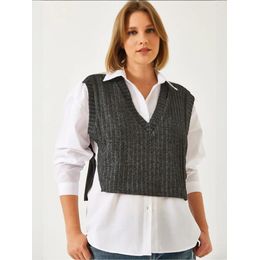Bianco Lucci Bluse Damen Gr&ouml;&szlig;e L dunkelgrau / wei&szlig;