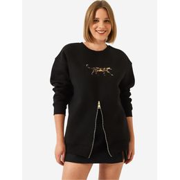 Bianco Lucci Sweatshirt Damen Gr&ouml;&szlig;e M hellbraun / dunkelbraun / schwarz
