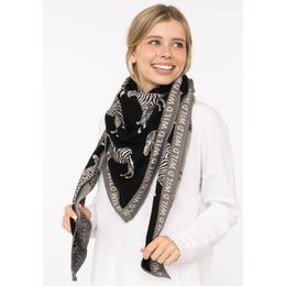Dreieckstuch Zwillingsherz, Damen, schwarz, grau, Feinstrick, Baumwollmischung, gemustert, mehrfarbig, Modetücher, Feinstrick, Animal-Print, Statement