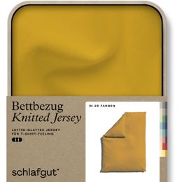 Bettbezug Schlafgut "Knitted Jersey uni, aus Bio-Baumwolle mit Elasthan, Reißverschluss", gelb (gelb deep), L:200cm, Jersey, Obermaterial: 95% Baumwolle, 5% Elasthan, Bettbezüge, bügelfrei, Mix & Match Bettwäsche: passender Kissenbezug erhältlich