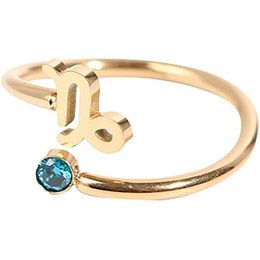 Fingerring Firetti "Schmuck Geschenk Damenring Sternzeichen", gold (gelbgoldfarben, blau), Fingerringe, Damen, 5 g, Steinbock, Edelstahl, 1,2mm, Made in Germany - mit Zirkonia (synth.)