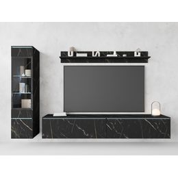 Wohnwand Inosign "VERA I, Vitrinen Türanschlag links/rechts wechselbar", san sebastian, B:230cm H:130cm T:33cm, Kastenmöbel-Sets, Vitrine mit Verglasung, stehend und hängend, inklusive Beleuchtung