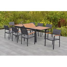 Garten-Essgruppe Merxx "Paxos", grau (graphit, grau, natur,), Aluminium, Massivholz, Stoff, Sitzmöbel-Sets