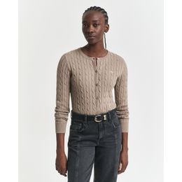 Gant Damen Cardigan "STRETCH COTTON CABLE"taupe beige, Gr. L, Strick, Obermaterial: 88% Baumwolle, 10% Polyamid, 2% Elasthan, Strickjacken,