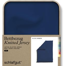 Bettbezug Schlafgut "Knitted Jersey uni, aus Bio-Baumwolle mit Elasthan, Reißverschluss", blau (blau deep), B:155cm L:220cm, Jersey, Obermaterial: 95% Baumwolle, 5% Elasthan, Bettbezüge, bügelfrei, Mix & Match Bettwäsche: passender Kissenbezug erhältlich