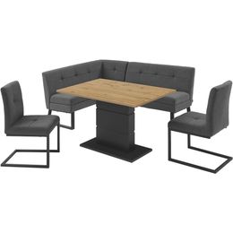 Eckbankgruppe OTTO HOME "Geranie, Sitzgruppe, Eckbank inkl. Stauraum, Esstisch, 2 Freischwinger", grau,, B:180cm H:80,5cm T:61,5cm, MDF, Metall, Polyester, Sitzmöbel-Sets