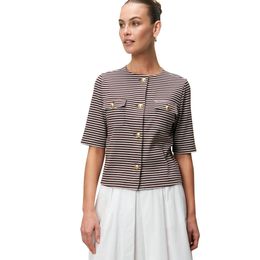 Sweatjacke Zero "Damen Blazer-Jacke mit Streifen", Damen, Gr. 34, braun (brauncream), Rippware, Obermaterial: 97% Baumwolle, 3% Elastan. Ärmelfutter: ohne Futter., gestreift, figurbetont normal, Rundhals, eng, Sweatjacken, Knopfleiste