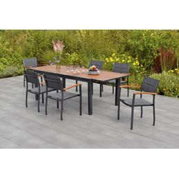 Garten-Essgruppe Merxx "Paxos", grau (graphit, grau, natur,), Aluminium, Massivholz, Stoff, Sitzmöbel-Sets