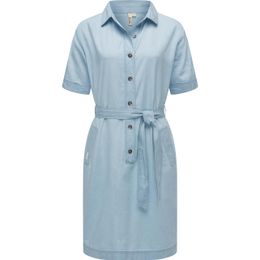Jeanskleid Ragwear "Rozyna Denim", Damen, Gr. XXL (44), Normalgrößen, blau (hellblau), Material: 60% Baumwolle, 40% Viskose, figurumspielend knieumspielend, hoch geschlossener Ausschnitt, Ärmel ohne Ärmelschlitz abgesteppte Kante, Kleider, Midikleid in Denim-Optik mit Haifisch-Kragen