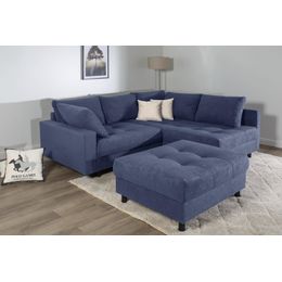 Ecksofa Collection AB "Toni L-Form, B: 215 cm", blau (blau, marine), B:215cm H:44cm T:184cm, 100%Polyester, Sofas, Ecksofa, mit Hocker & 2 Zierkissen, Federkern, Topseller