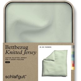 Bettbezug Schlafgut "Knitted Jersey uni, aus Bio-Baumwolle mit Elasthan, Reißverschluss", grün (grün light), B:240cm L:220cm, Jersey, Obermaterial: 95% Baumwolle, 5% Elasthan, Bettbezüge, bügelfrei, Mix & Match Bettwäsche: passender Kissenbezug erhältlich