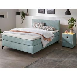 Boxspringbett Inosign ""Alinas" OTTOs Choice Topseller, inkl. Topper", grün (türkis 369, 03), B:144cm L:211cm, Bezug Bett: Feinstruktur (100% Polyester);Topper und Matratzenspiegel: 100% Polyester, Komplettbetten, erhältlich in unterschiedlichen Breiten und Farbvarianten, Topseller