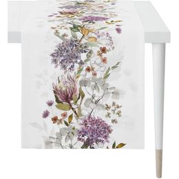 Tischläufer Apelt "3402", weiß (weiß, lila, grau), B:140cm L:48cm, Baumwolle, Polyester, Tischdecken