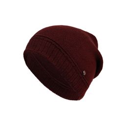Strickmütze Capelli New York, Damen, wine, Feinstrick, Materialmix, unifarben, Mützen, Metall-Logo, gerafft, Feinstrick