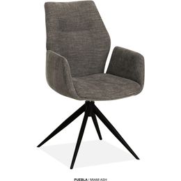Esszimmerstuhl OMG DESIGN "Puebla", ash, schwarz, B:55,5cm H:91,5cm T:63,5cm, Polyester, Stühle, Drehstuhl mit auto-return, Armlehnenstuhl