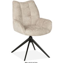 Esszimmerstuhl OMG DESIGN "Bali", natural, schwarz, B:61cm H:91cm T:64cm, Polyester, Stühle, Drehstuhl mit auto-return, Armlehnenstuhl