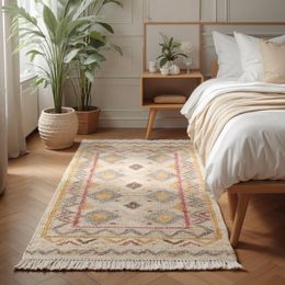 Teppich ELLE DECORATION "Kelim Imani", creme multifarben, B:80cm H:3mm L:200cm, Baumwolle, Jute, Teppiche, Jute, Baumwolle, Natur, Handgewebt, Kelim, orientalisch, Boho