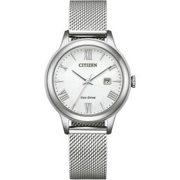 Solaruhr Citizen, silber (silberfarben, weiß), Armbanduhren, Damen, Armbanduhr, Damenuhr, Edelstahlarmband, analog, Datum, Eco-Drive