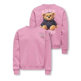 Sweatshirt KIDS Only "KOGBILA L/S OVZ BEAR O-NECK SWT NOOS", Mädchen, Gr. 110/116, mauve orchid print:cozy, Sweatware, Obermaterial: 60% Baumwolle, 40% Polyester, bedruckt, relaxed fit normal, Rundhals, Rippbündchen, Sweatshirts