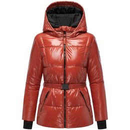 Steppjacke Navahoo "Eisglanz 14", Damen, Gr. L (40), terrakotta, Obermaterial: 100% Nylon, Innenfutter: 100% Polyester, Wattierung: 100% Polyester, Ärmelfutter: 100% Polyester, figurumspielend Po-bedeckend, hoch geschlossener Ausschnitt, elastischer Bund mit Daumenlöchern, Jacken, Glänzende Damen Winterjacke mit Taillengürtel