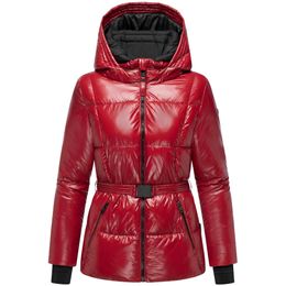 Steppjacke Navahoo "Eisglanz 14", Damen, Gr. L (40), dunkelrot, Obermaterial: 100% Nylon, Innenfutter: 100% Polyester, Wattierung: 100% Polyester, Ärmelfutter: 100% Polyester, figurumspielend Po-bedeckend, hoch geschlossener Ausschnitt, elastischer Bund mit Daumenlöchern, Jacken, Glänzende Damen Winterjacke mit Taillengürtel
