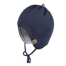 Strickmütze MaxiMo, Jungen, Gr. 37, blau (navy), Strick, Baumwolle, unifarben, Mützen, wärmend, zum Binden, unifarben