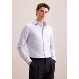 Flanellhemd Seidensticker "Schwarze Rose", Herren, Gr. S (38), normale Ärmellängen, blau, 100% Baumwolle, Strukturmuster, unifarben, tailored fit, 2-Knopf-Manschette, Hemden, Shaped 1/1 Kentkragen Struktur